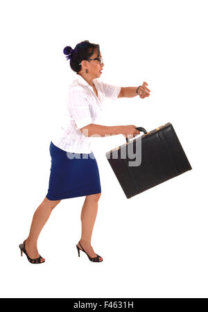 Asian business woman running isolated over white background Stock Photo ...