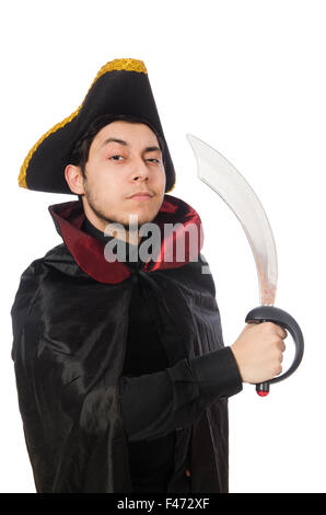 Young pirate holding sword isolated on white Stock Photo - Alamy