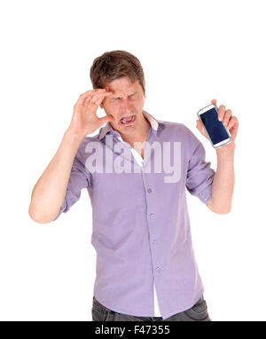 Unhappy loud crying angry business man talking on mobile phone very ...