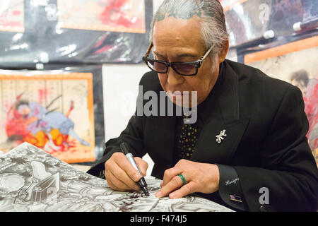 Tokyo, Japan. 14th October, 2015. Horiyoshi tattoo master poses with ...