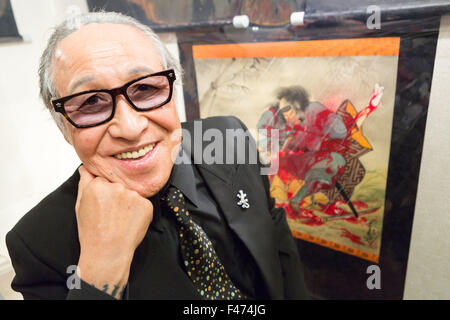 Tokyo, Japan. 14th October, 2015. Horiyoshi tattoo master poses with ...