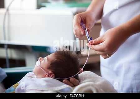 Enteral feeding premature newborn baby with tube-feeding, Neonatology ...