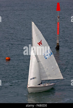 yacht sailing in the Solent Hampshire England with The Isle of Wight in ...