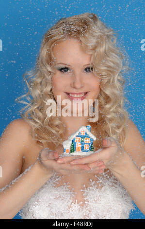 Young beautiful caucasian woman at construction office looking ...