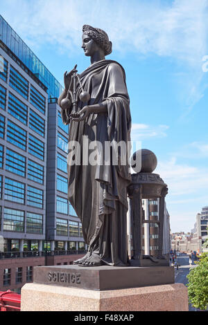 Statue of Science on Holborn Viaduct, London. Bronze statue of a female ...