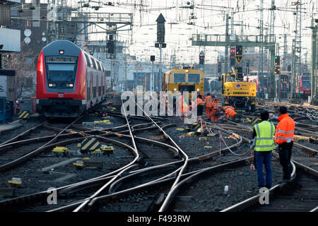Railway track maintenance workers replacing rails Cologne Germany Stock ...