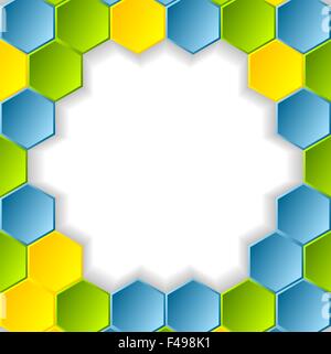 Modern abstract design; yellow hexagons on dark background; geometric ...