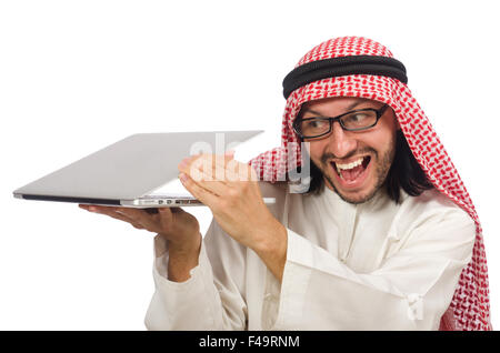 Arab man with laptop isolated on white Stock Photo - Alamy
