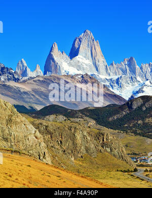 Famous rock Fitz Roy peaks in the Andes. Magnificent panorama of snow ...