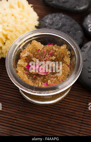 Homemade body peeling with sugar, olive oil and face mask Stock Photo ...