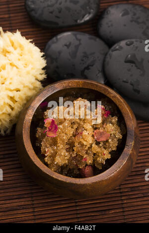 Homemade body peeling with sugar, olive oil and face mask Stock Photo ...