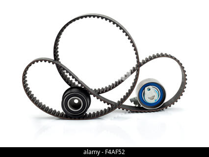 Timing belt and tensioner pulley of car engine Automotive part concept ...