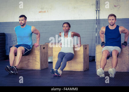 Three young Bodybuilders doing exercises Stock Photo - Alamy