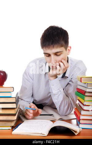 Sad and Tired Student with a Books Isolated on the White Background ...