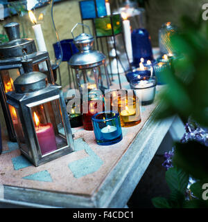 Lit candles and lanterns in the square as a sign of mourning. Concept ...