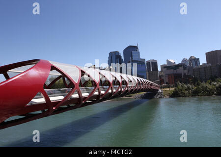 The Peace Bridge spanning the Bow River in Calgary, Alberta. The ...