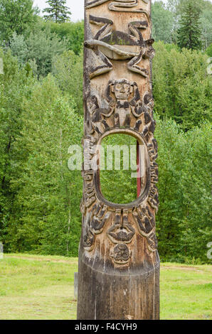 Totem poles at the Gitanyow Museum, Kitwancool (or Gitanyow), British ...
