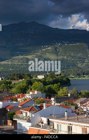 Greece, Epirus, Ioannina, elevated city view, Lake Pamvotis and Nisi ...