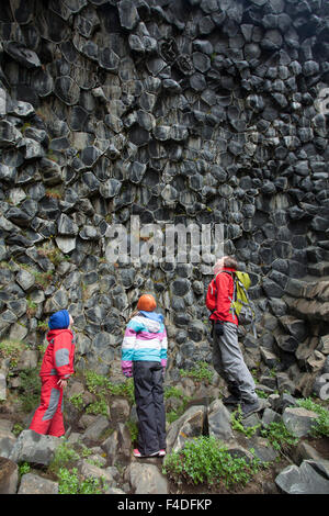 Hexagonal basalt columns, volcanic rock formations near the village Vík ...