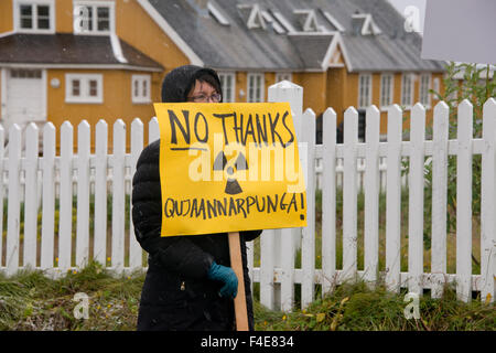 Greenland, Nuuk (aka Godthab). Protestors demonstrating in front of ...