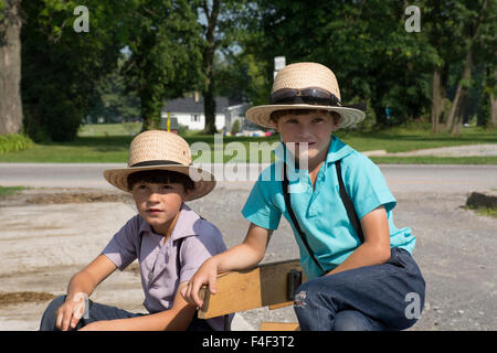 Ohio, Geauga County, Mesopotamia. Typical young Amish boys in ...