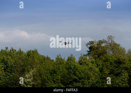 Arial drone view flight over lake in park on sunny autumn day Stock ...