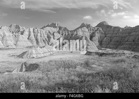 Badlands landscape, formed by deposition and erosion by wind and water ...