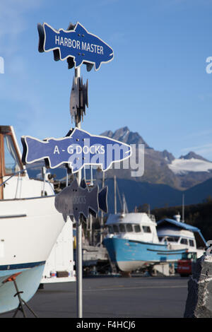 Alaska, Valdez. Marina sign Stock Photo - Alamy