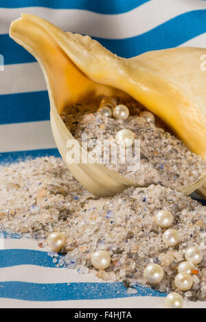 unrefined natural sea salt, pearl and shell spiral Stock Photo - Alamy