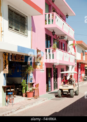 Shops and tourists in the downtown area of Isla Mujeres, Quintana Roo ...