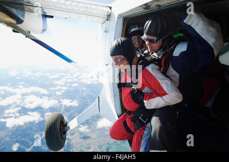 A terrified man about to make a parachute jump, Sweden Stock Photo - Alamy