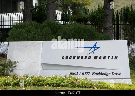 A logo sign outside of the headquarters of Lockheed Martin in Bethesda ...