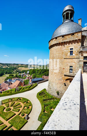 France, Dordogne, Hautefort, the castle gardens (aerial view Stock ...