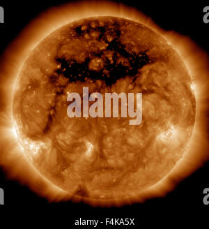 The dark coronal hole in Sun is 'open' magnetic area through which ...