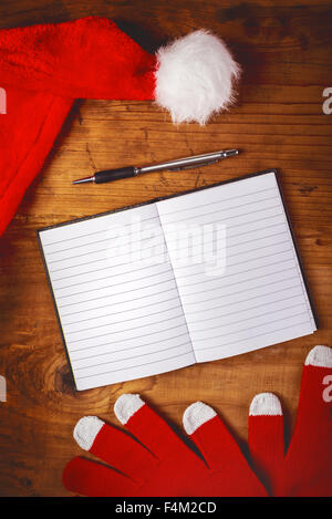 Santa Claus work desk, empty notebook as copy space for good children ...