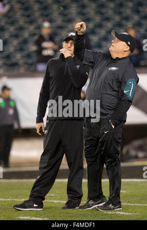 Philadelphia Eagles special teams coordinator Michael Clay speaks with members of the media ...