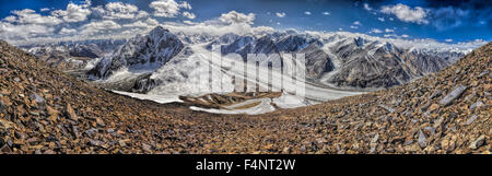 Scenic panorama of Fedchenko glacier in Pamir mountains in Tajikistan ...