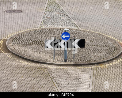 Mini Roundabout road sign. A British highway code sign, a round circle ...