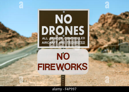 No drones all remote controlled aircraft are prohibited sign. wooden ...