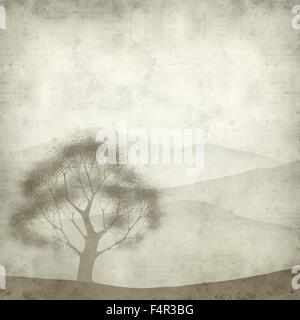 textured old paper background with hilly panorama illustration Stock ...