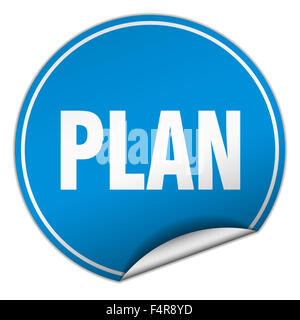 plan a round blue sticker isolated on white Stock Photo - Alamy