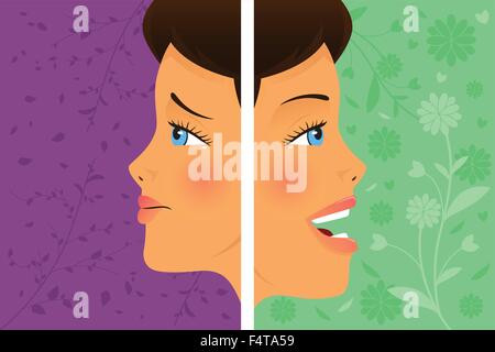 Vector illustration of a woman before and after weight loss. Female ...
