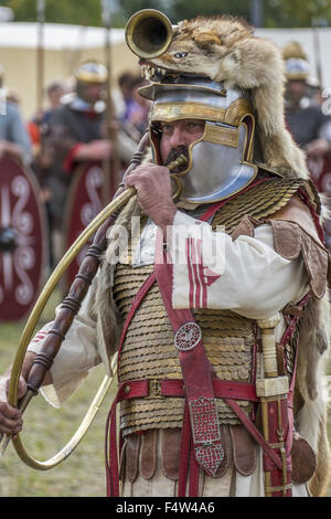 Roman legionary, Cornicen (Hornblower) on a Roman festival, Biriciana ...