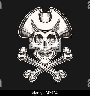 Pirate skull in cartoon style. Sketch of a human skull. Vector ...