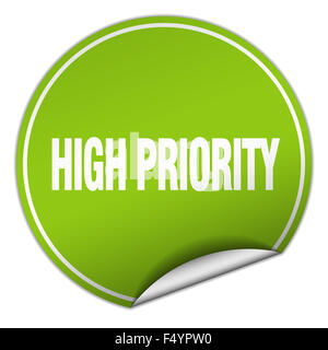 priority round green sticker isolated on white Stock Photo - Alamy