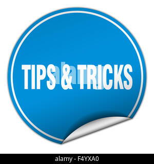 trick round blue sticker isolated on white Stock Photo - Alamy