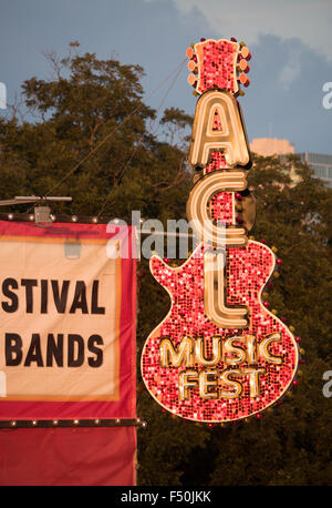 Austin City Limits main entrance gate and neon sign at sunset Stock ...