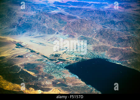An aerial view of the Gulf of Aqaba and the cities of Eilat (Israel ...
