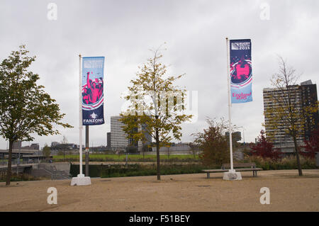 fanzone flag, The Stadium, Queen Elizabeth Olympic Park Stock Photo - Alamy