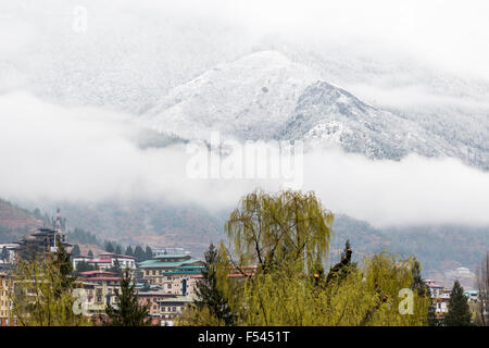 View of Thimphu from across the river, with snow Stock Photo - Alamy